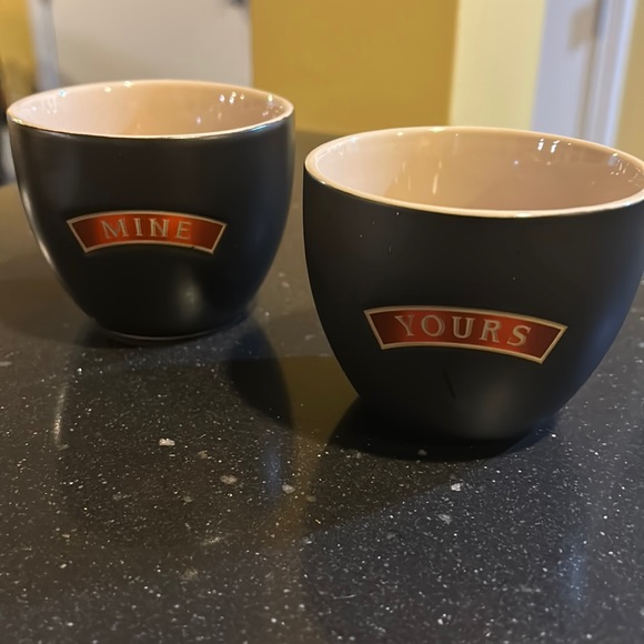 Kitchen | Small Handle Less Yours And Mine Coffee Mugs | Poshmark